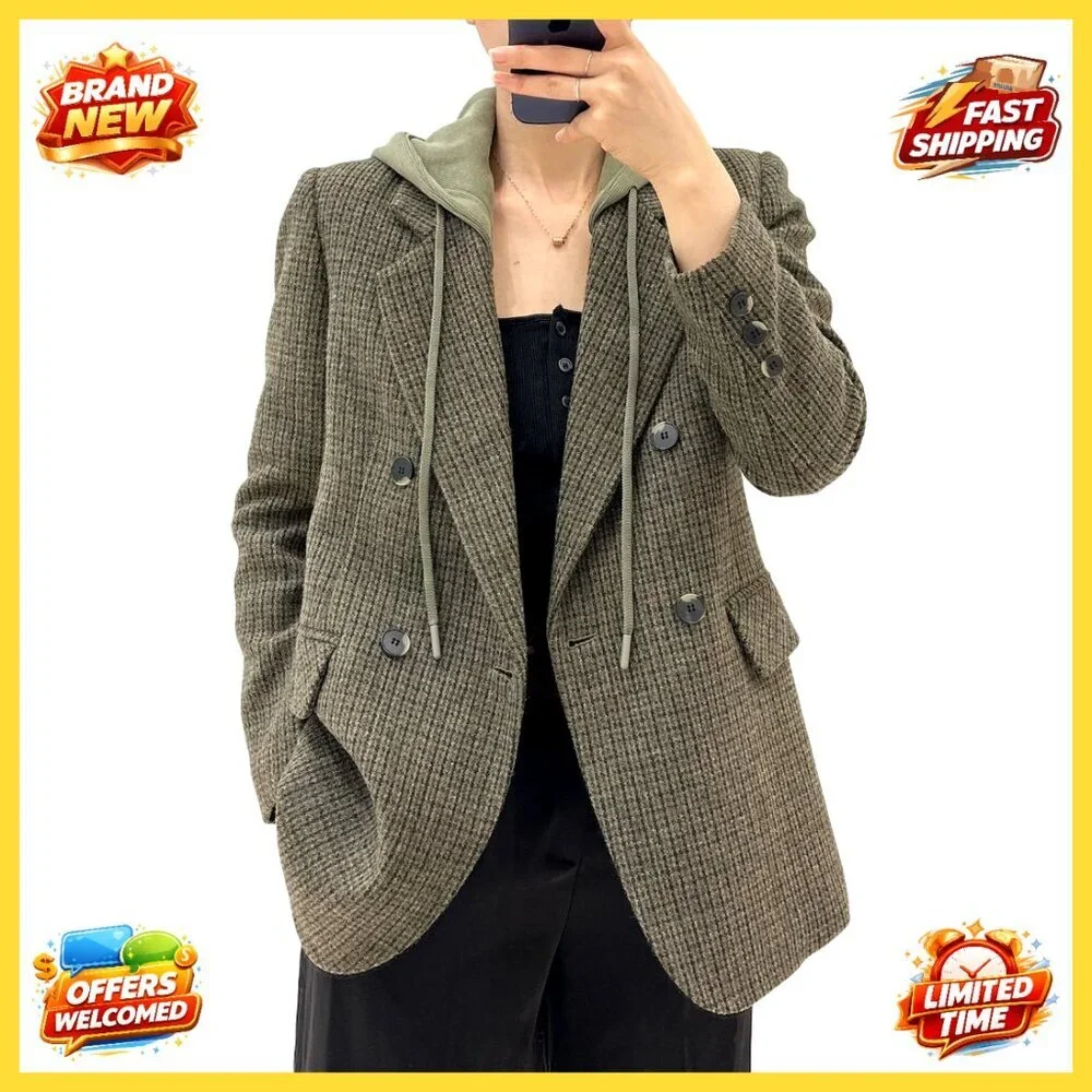 Jackets & Coats | Oversized Hooded Blazer Jacket Doublebreasted Wool ...